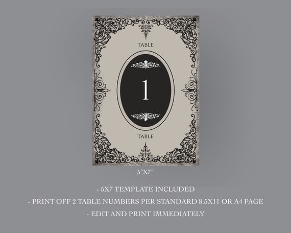 Gothic victorian numbers Wedding printable Wedding table numbers Gothic ...