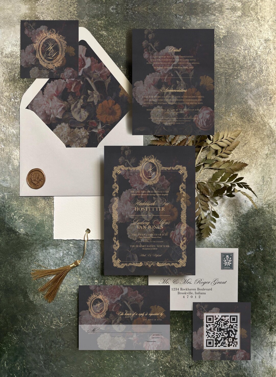 Fae | Dark Floral Wedding Invitation Set, Moody Floral Wedding ...