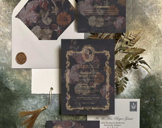 Fae | Dark Floral Wedding Invitation Set, Moody Floral Wedding ...