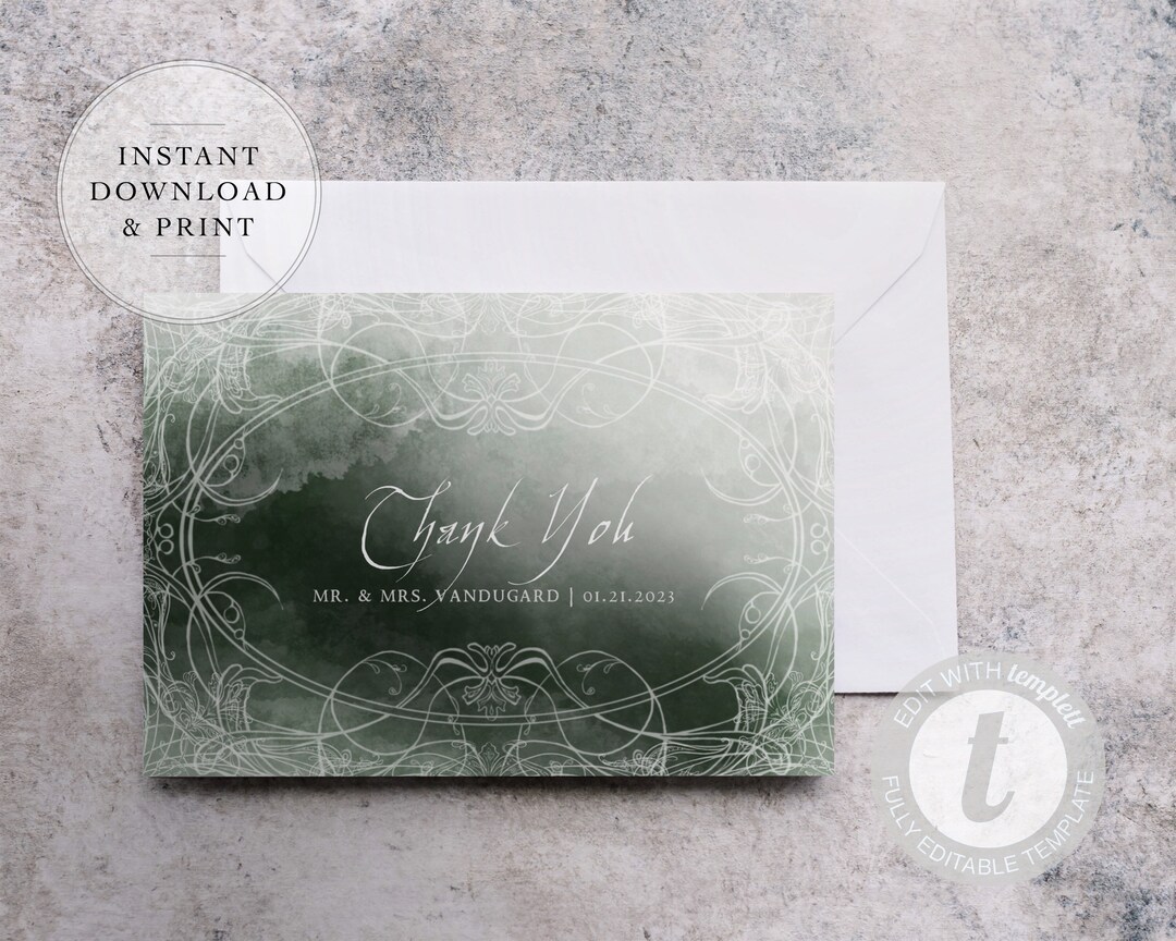 Evenstar: LOTR Wedding Thank You Card Template, Editable, Tented ...
