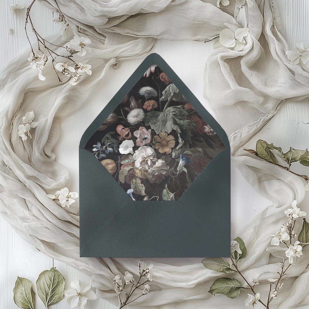 Athena | Moody Floral Wedding Invitation Envelopes, Fine Art Lined ...