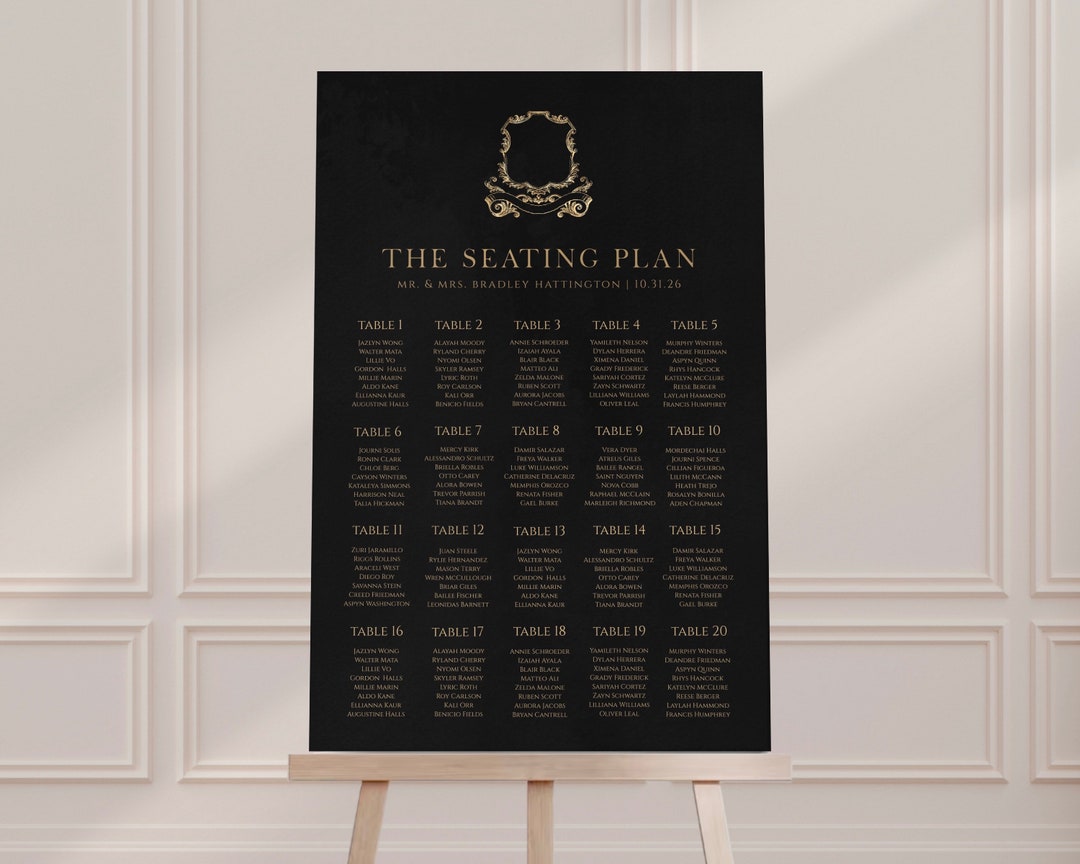 Sable: Black Seating Chart Sign, Seating Chart Template, Wedding Table ...