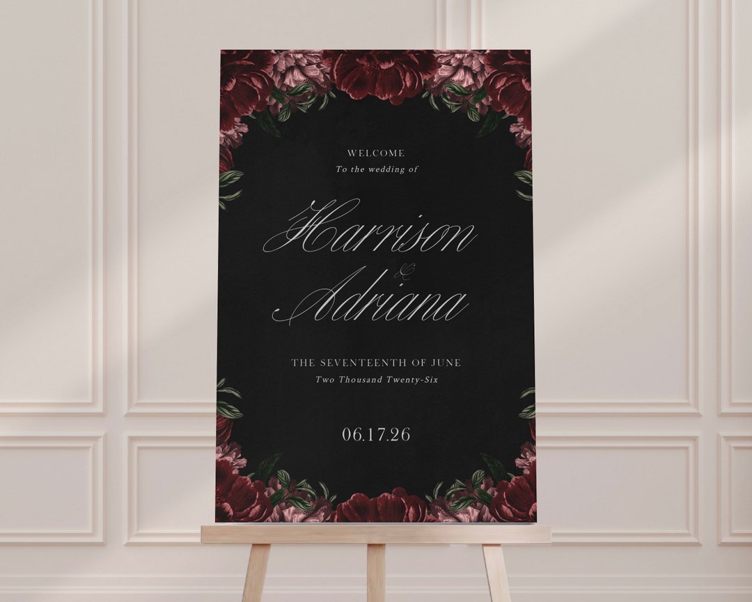 Ava: Printable Welcome Sign, Moody Floral Welcome Sign, Floral Welcome ...