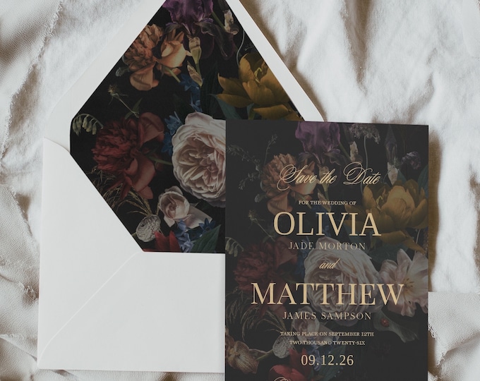 Lucia | Printed Moody Floral Save the Dates, Wedding Save the Date ...