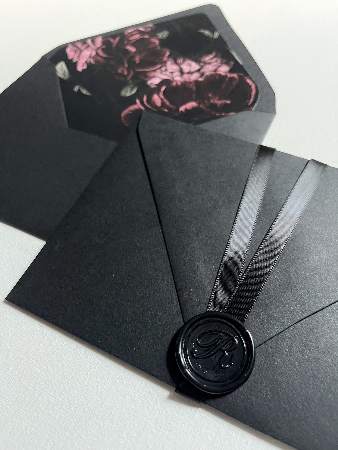 Ava | Moody Floral Wedding Invitation Envelopes, Black Wedding ...
