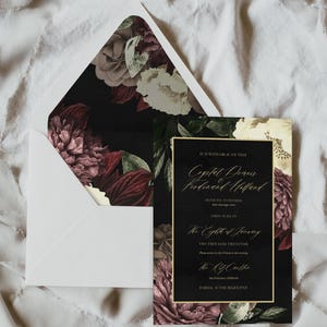 Farah | Dark Floral Wedding Invitation Set, Moody Floral Wedding ...
