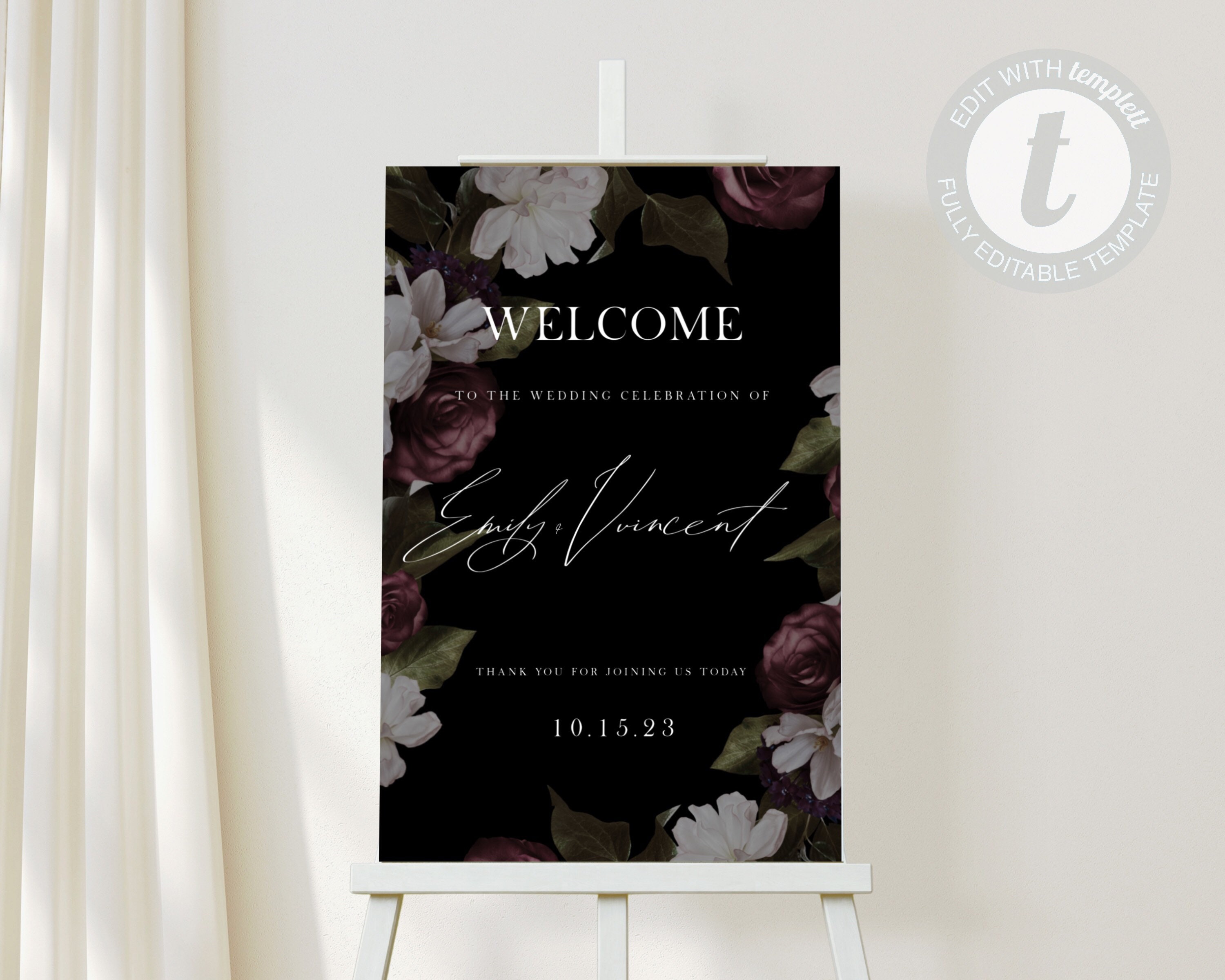 Maria: Welcome Sign Template Moody Floral Welcome Sign | Etsy