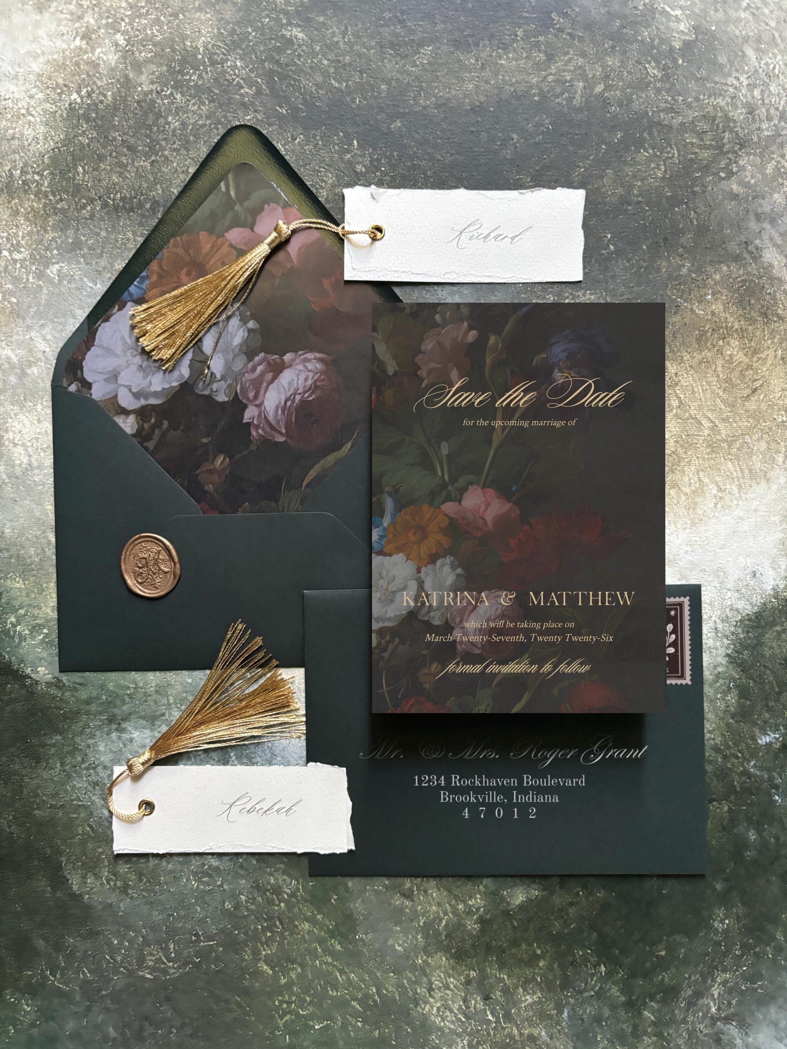 Lucia | Printed Moody Floral Save the Dates, Wedding Save the Date ...