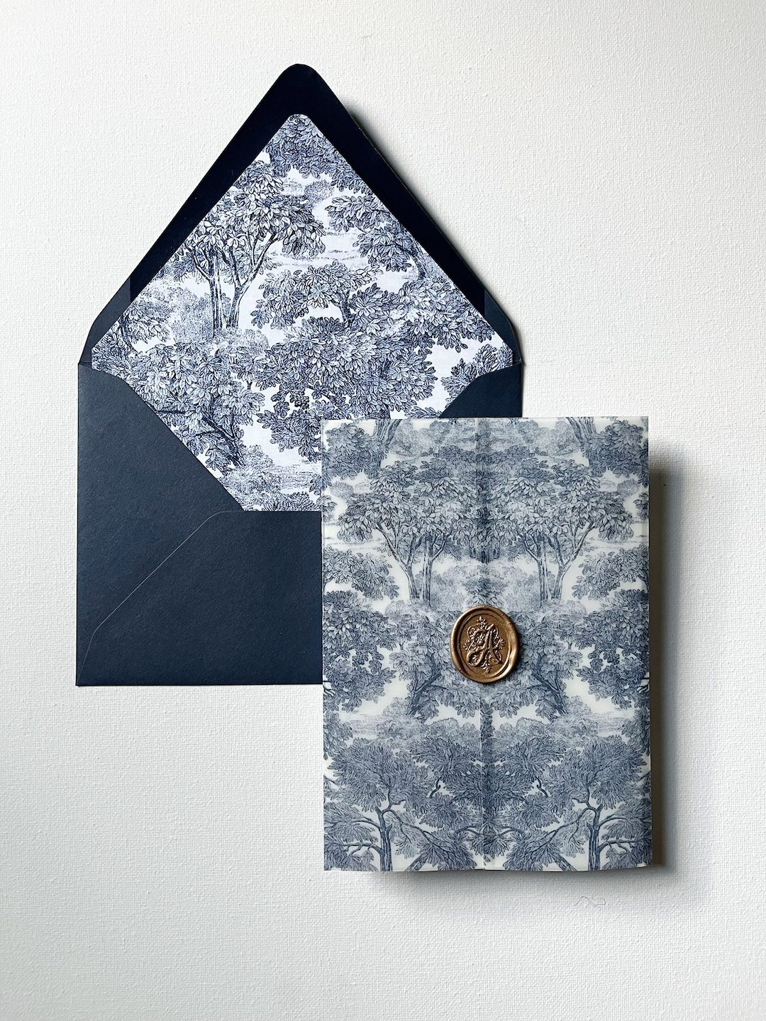 Arianna | Blue Toile Vellum Wraps for 5x7 Invitation and Matching ...