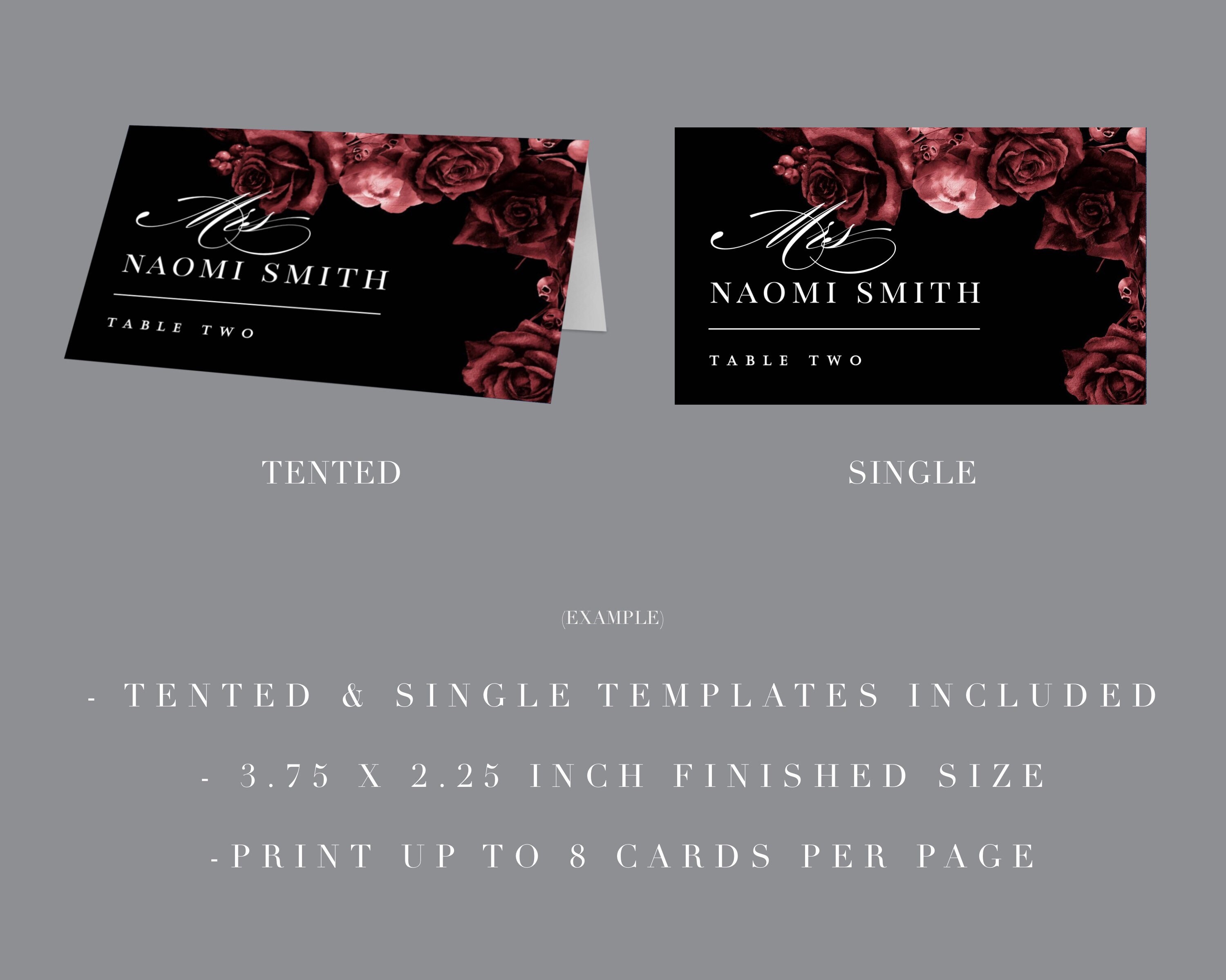 Red Rose Place Card Template Red Place Card Printable - Etsy