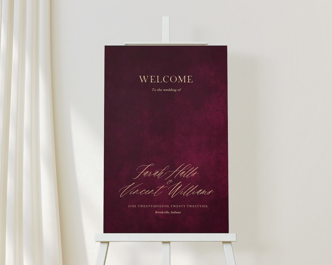 Ophelia | Red Wedding Welcome Sign, Printed Welcome Sign, Modern Red ...