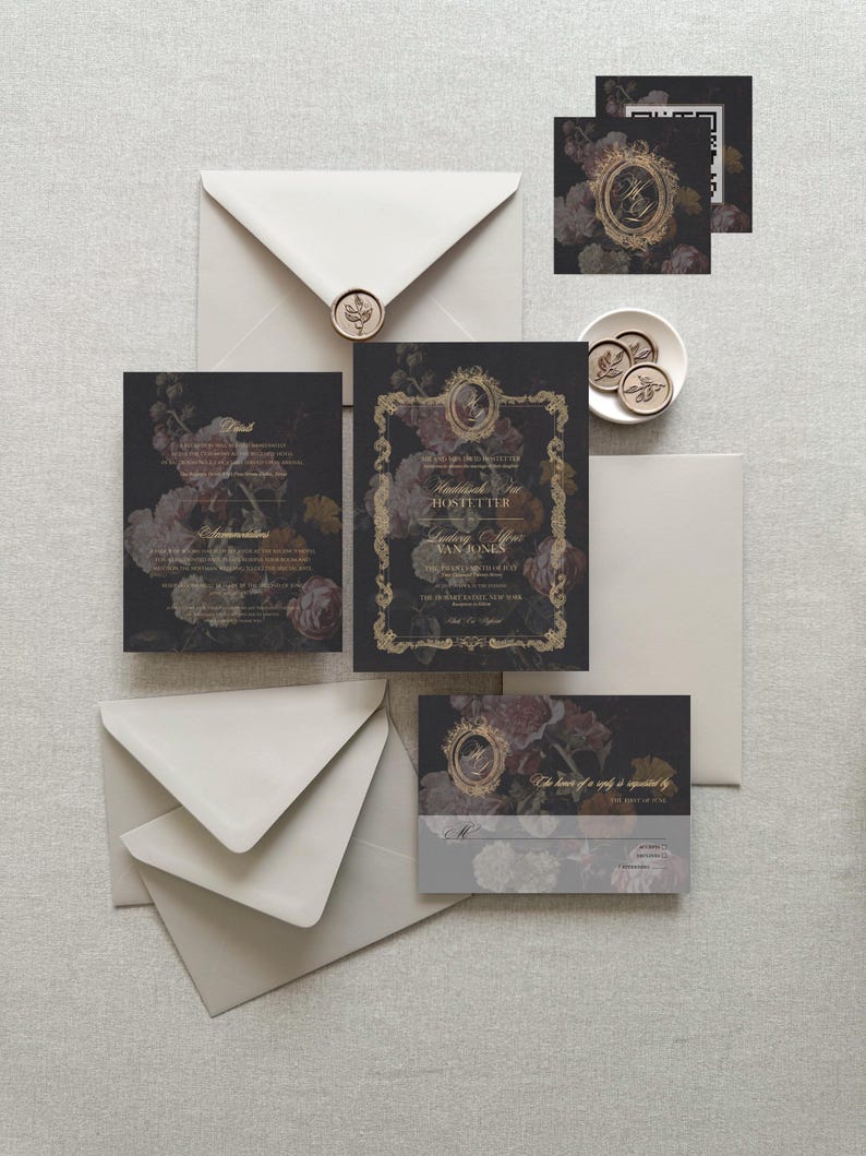 Fae | Dark Floral Wedding Invitation Set, Moody Floral Wedding ...