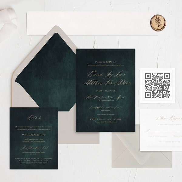 Dark Green Wedding Invitations - Etsy