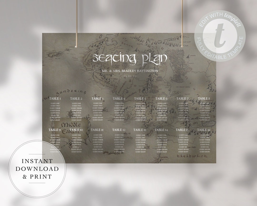 Middle Earth: Lord of the Rings Wedding Seating Chart, Lord of the ...