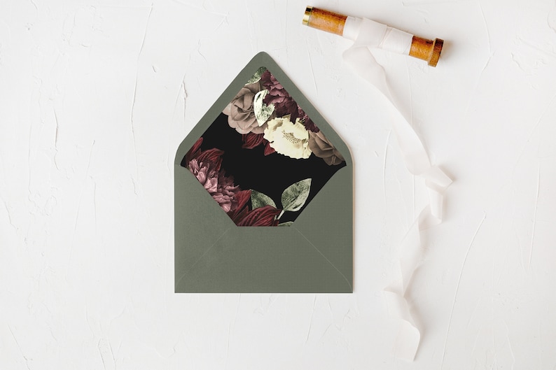 Farah | Moody Floral Wedding Invitation Envelopes, Fine Art Lined ...