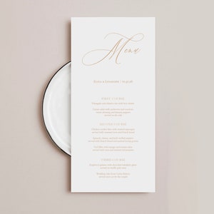 Eliza | Printed Wedding Menu, White and Gold Menu Card, Wedding Dinner ...