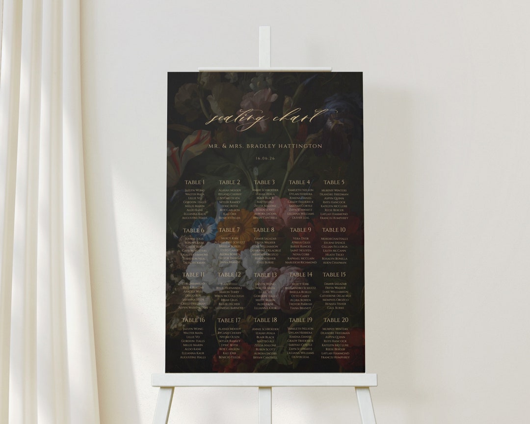 Lucia | Moody Floral Wedding Seating Chart, Calligraphy Wedding Sign ...
