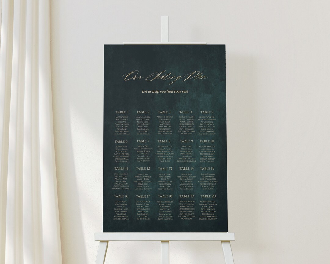 Juliet | Printed Seating Chart, Dark Green Wedding Decor, Emerald ...