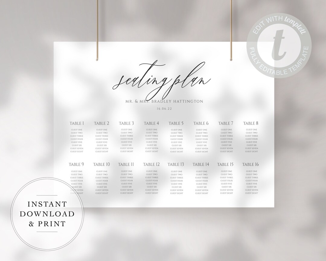Layla: Modern Calligraphy Seating Chart Minimalist Wedding - Etsy