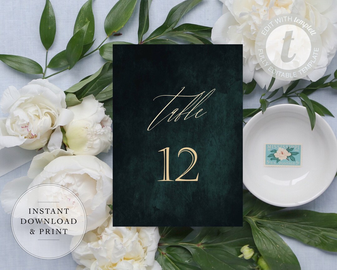 Juliet: Emerald Green Watercolor Table Numbers Printable - Etsy
