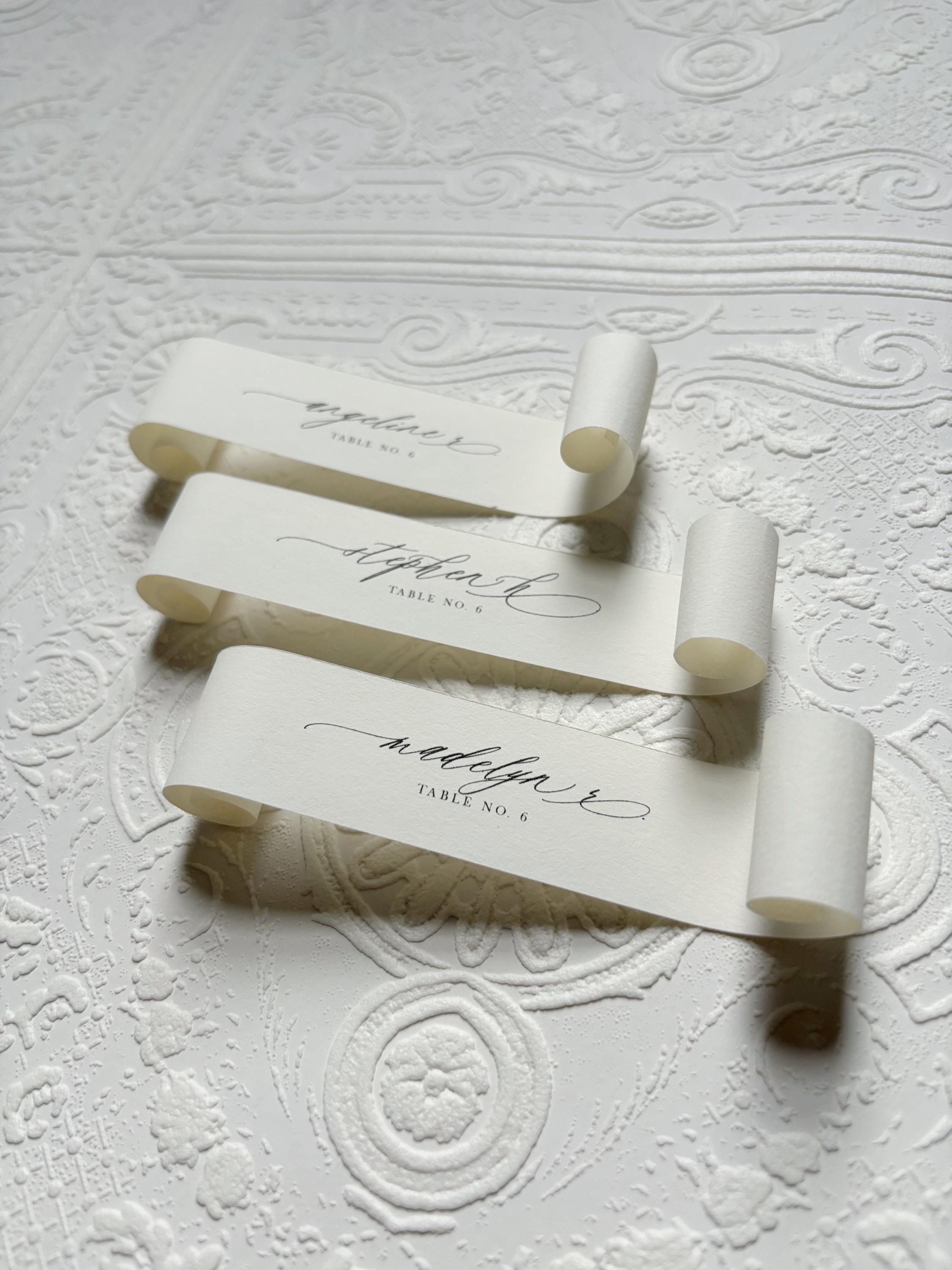 Calligraphy Scroll Name Place Cards, Wedding Name Card, Deckle Edge ...