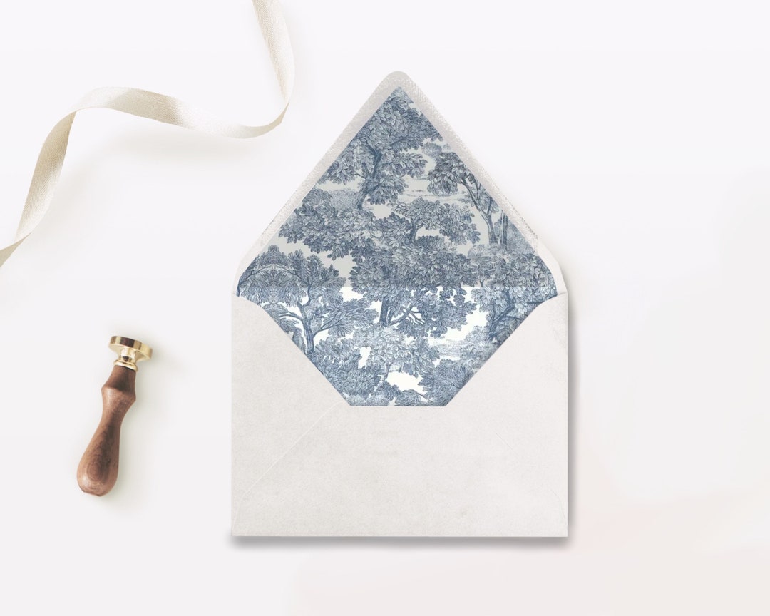 Arianna: French Toile Envelope Liner Template, Dusty Blue Baroque ...