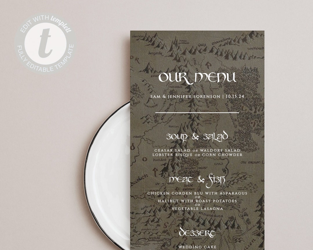 Middle Earth: LOTR Wedding Menu Template, Lord of the Rings Wedding ...