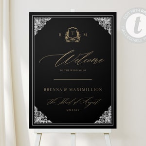 Brenna: Elegant Black Gold Welcome Sign, Black Gold Wedding Welcome ...
