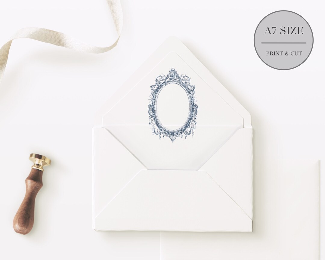 French Fine Art Envelope Liner Template, Dusty Blue Baroque, Envelope ...