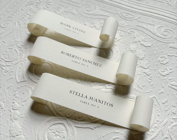 Calligraphy Scroll Name Place Cards, Wedding Name Card, Deckle Edge ...