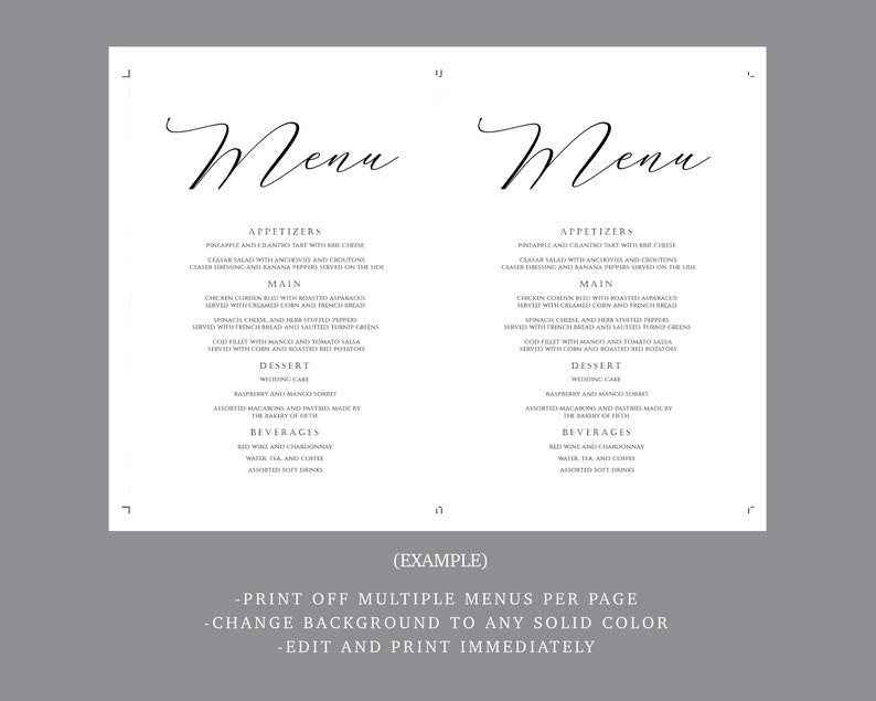 Evelyn: Wedding Menu Template Black and Gold Menu Card - Etsy