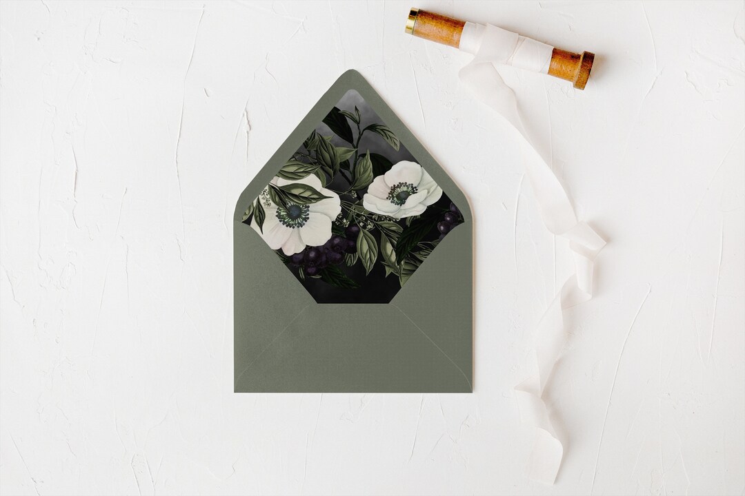 Midnight | Moody Floral Wedding Invitation Envelopes, Fine Art Lined ...