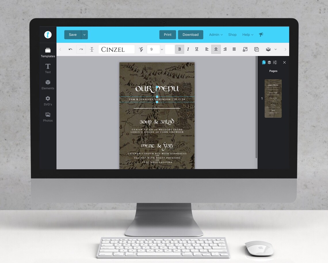 Middle Earth: LOTR Wedding Menu Template, Lord of the Rings Wedding ...