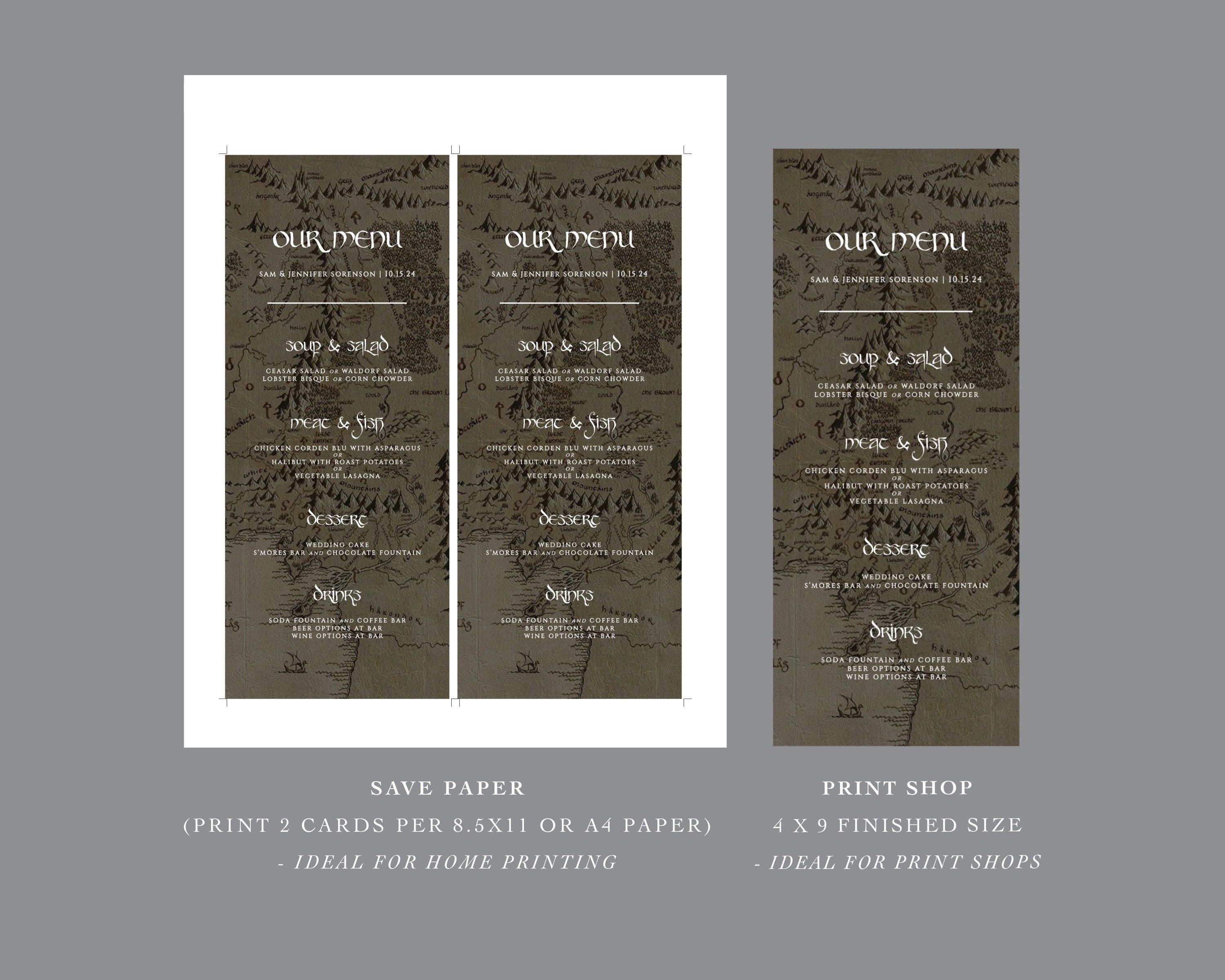 Middle Earth: LOTR Wedding Menu Template Lord of the Rings - Etsy UK
