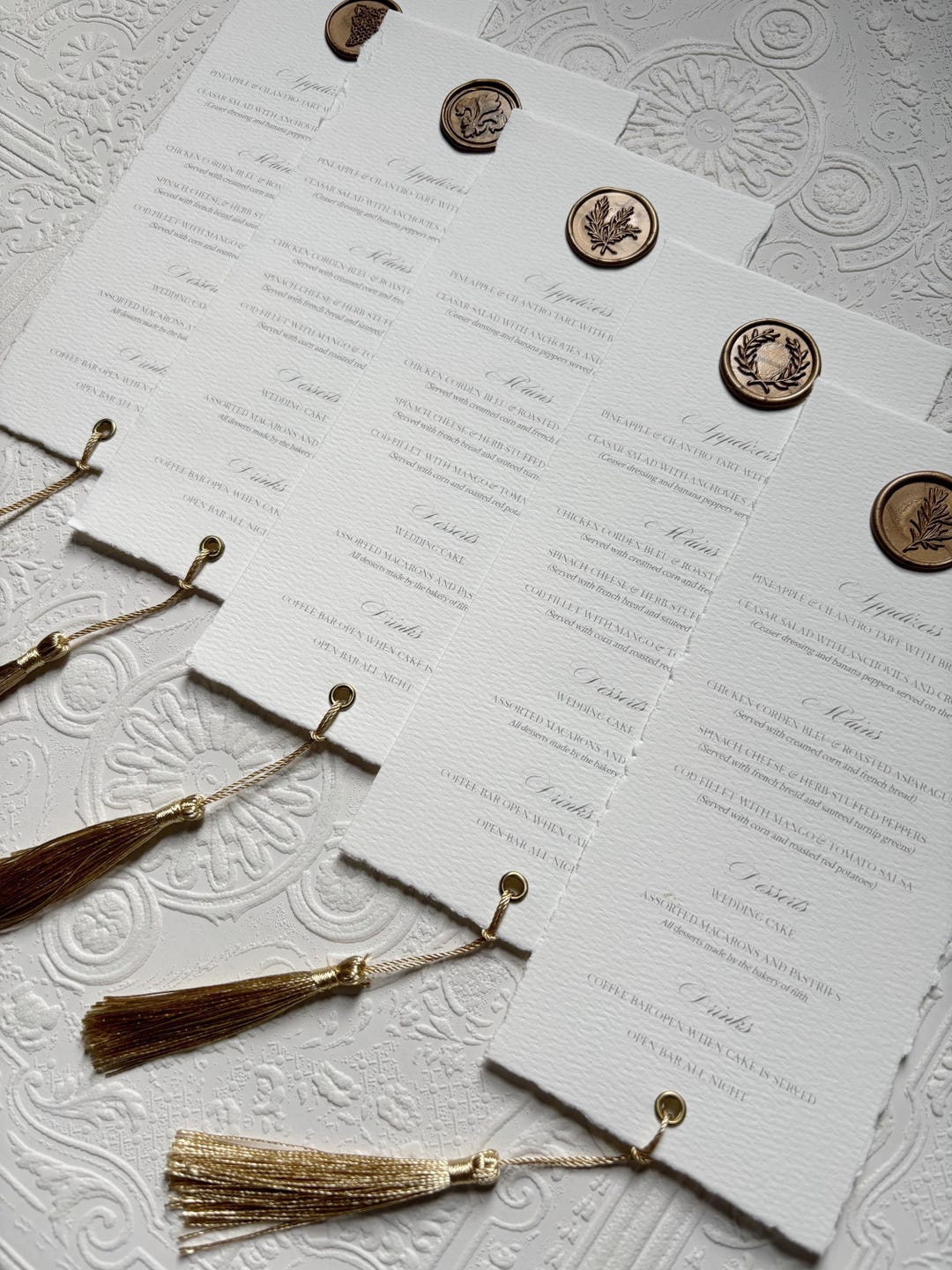 Deckled Edge Menu, Wedding Menu Card With Wax Seal and Tassel, Wax Seal ...