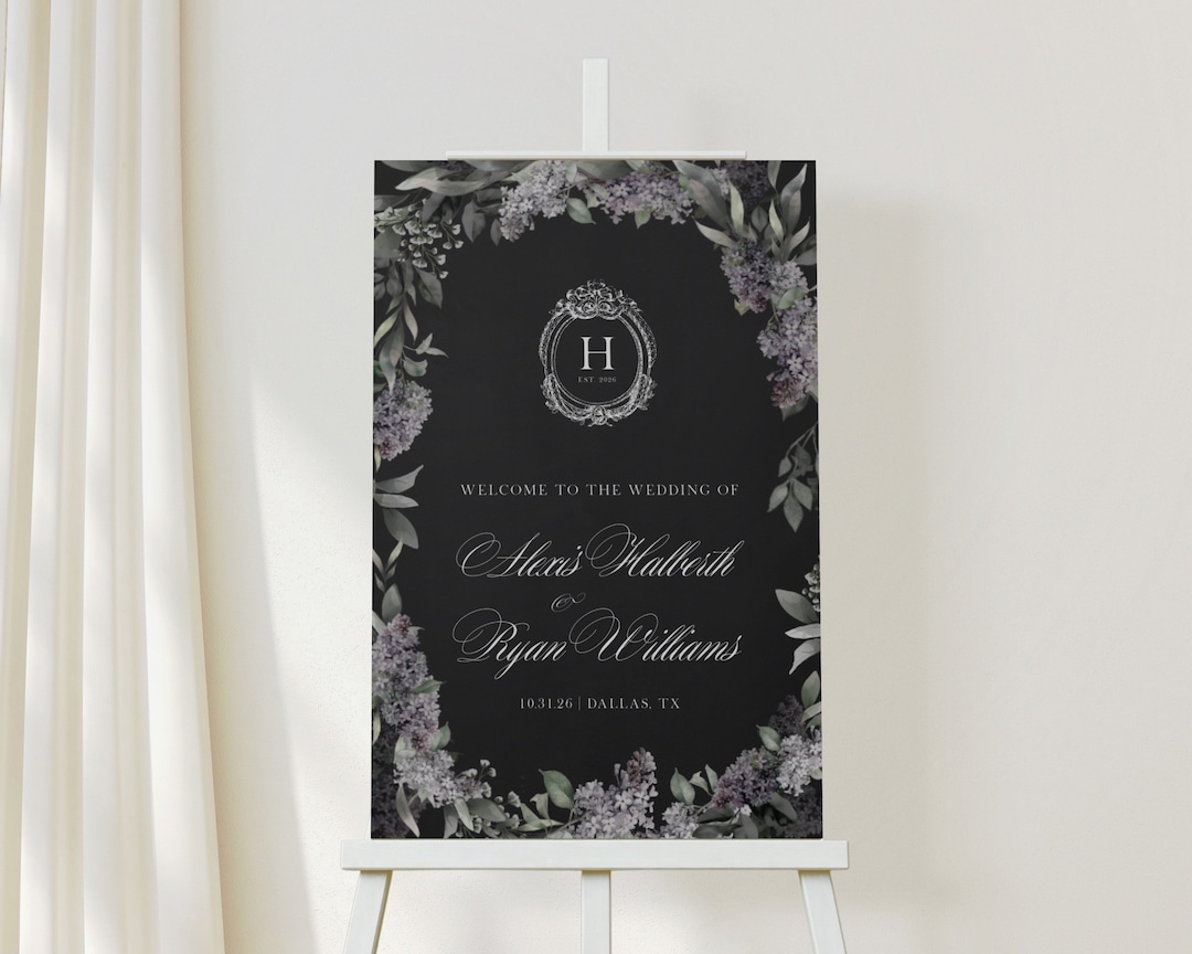 Lila | Lilac Floral Wedding Welcome Sign, Printed Welcome Sign, Purple ...
