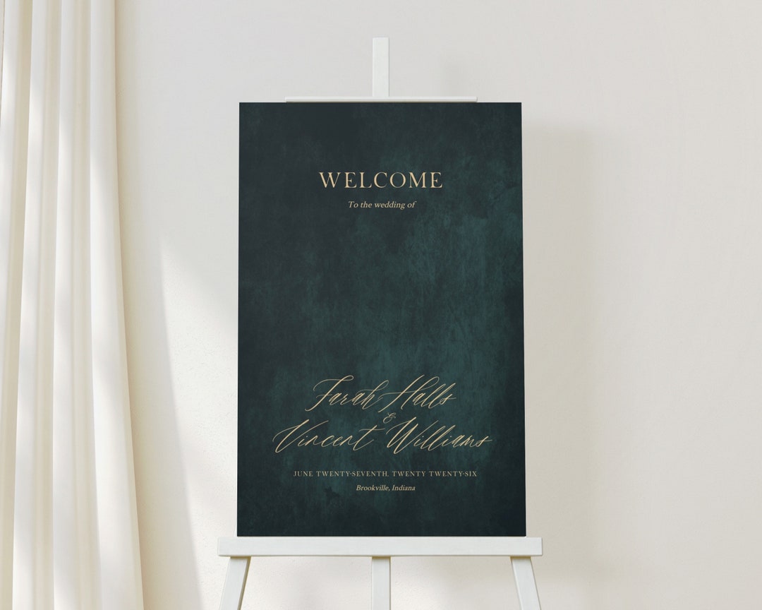 Juliet | Green Wedding Welcome Sign, Printed Welcome Sign, Emerald ...