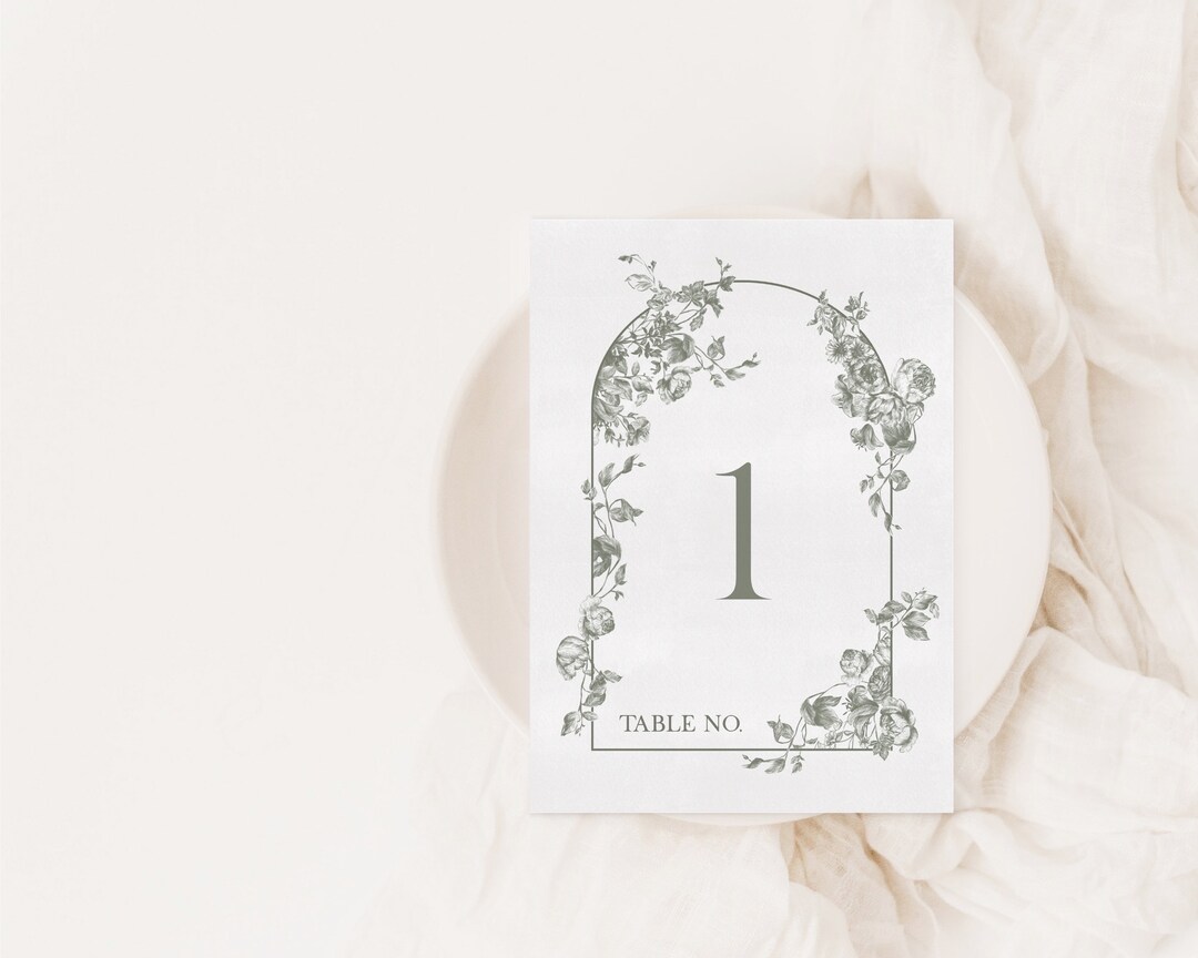 Gabrielle | Elegant Wedding Table Numbers Printed, Floral Table Numbers ...