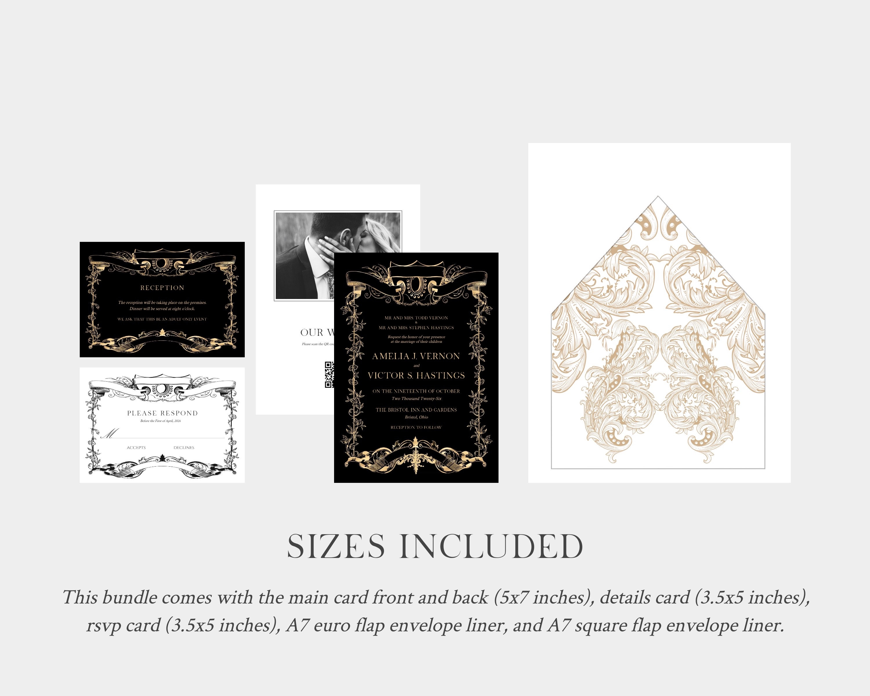 Black and Gold Wedding Invitation Template, Printable Wedding ...