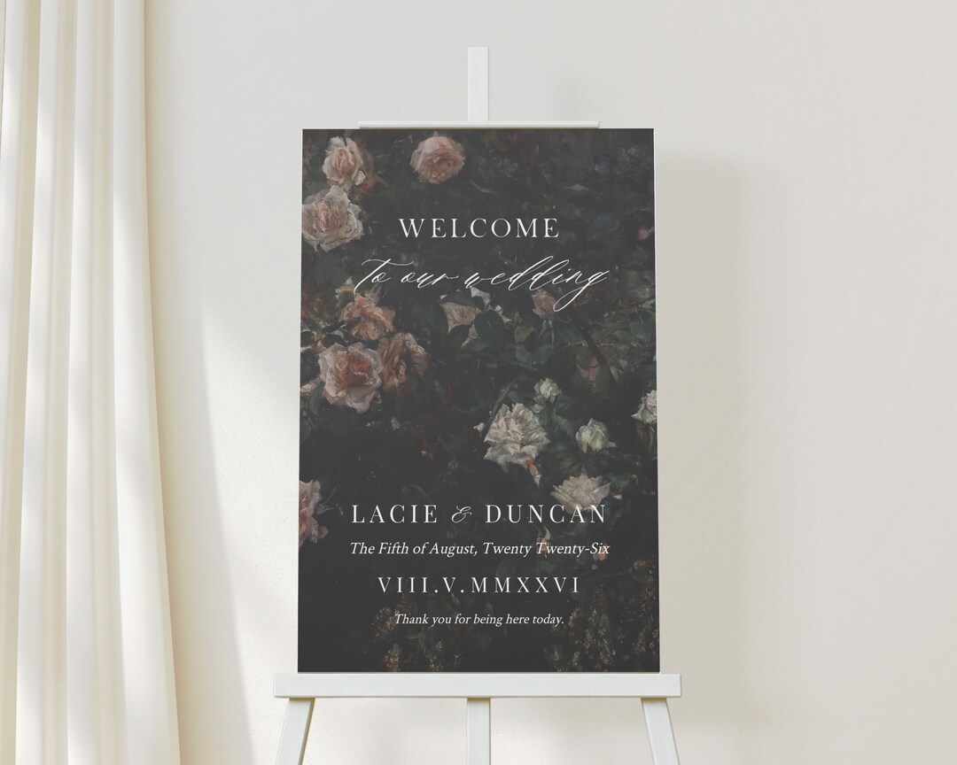 Syph | Printed Welcome Sign, Moody Floral Welcome Sign, Floral Welcome ...