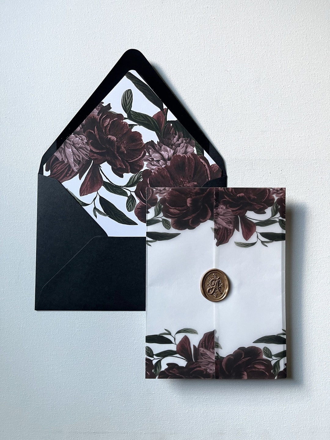 Ava | Moody Floral Vellum Wraps for 5x7 Invitation and Matching ...