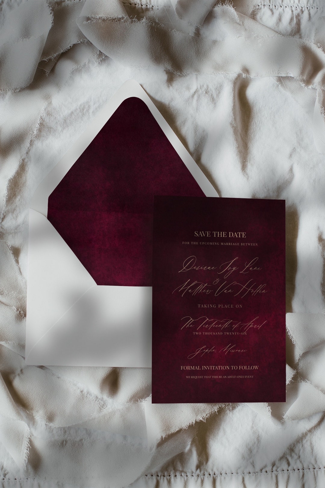 Ophelia | Dark Red Wedding Save the Dates, Wedding Save the Date, Red ...