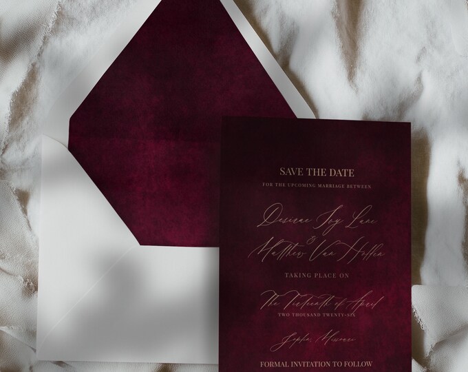 Ophelia | Dark Red Wedding Save the Dates, Wedding Save the Date, Red ...