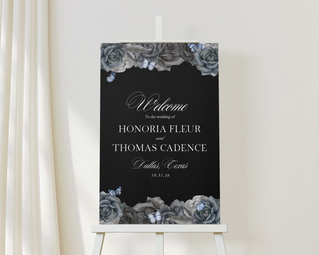 Emily | Butterfly Floral Wedding Welcome Sign, Printed Welcome Sign ...