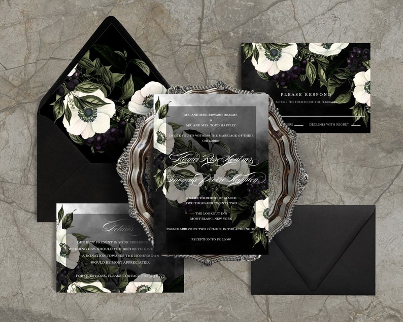 Midnight: Printable Dark Moody Floral Wedding Invitations | Etsy