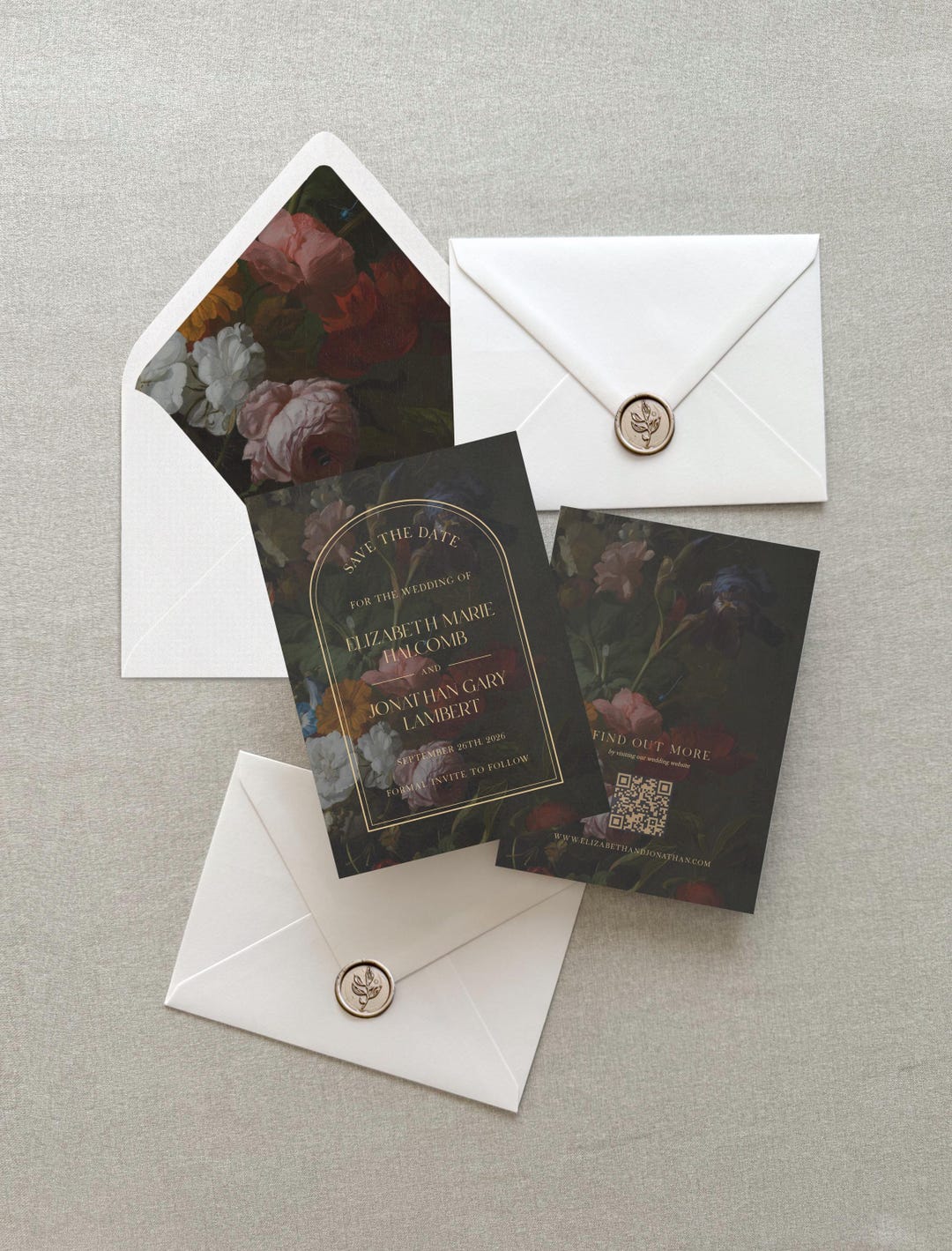 Lucia | Printed Moody Floral Save the Dates, Wedding Save the Date ...