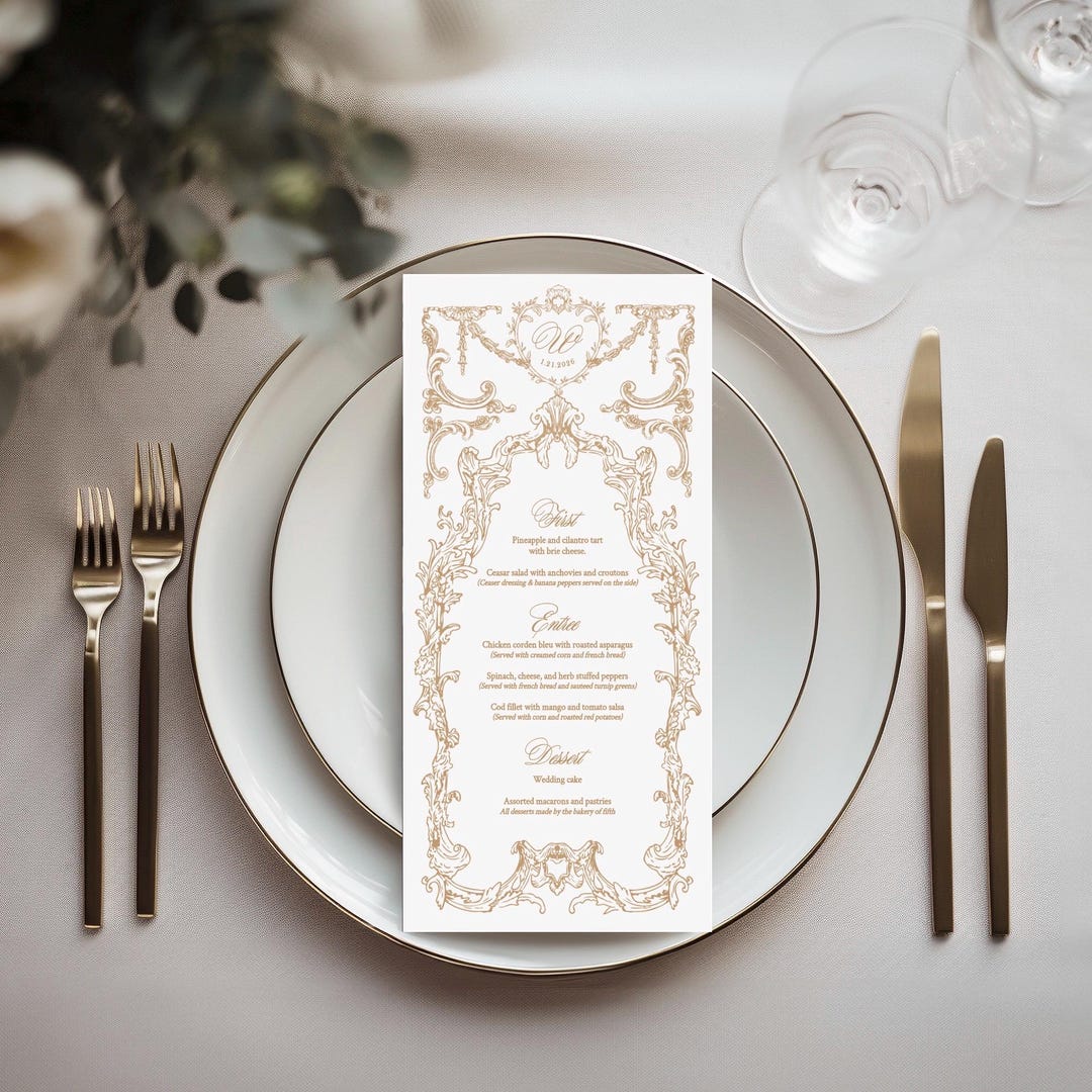Bianca | Formal Wedding Menus Printed, Gold Wedding Decor, Traditional ...