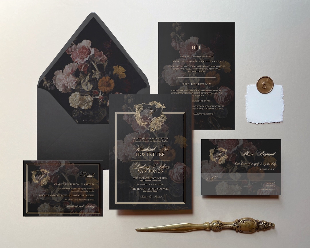 Fae | Dark Floral Wedding Invitation Set, Moody Floral Wedding ...
