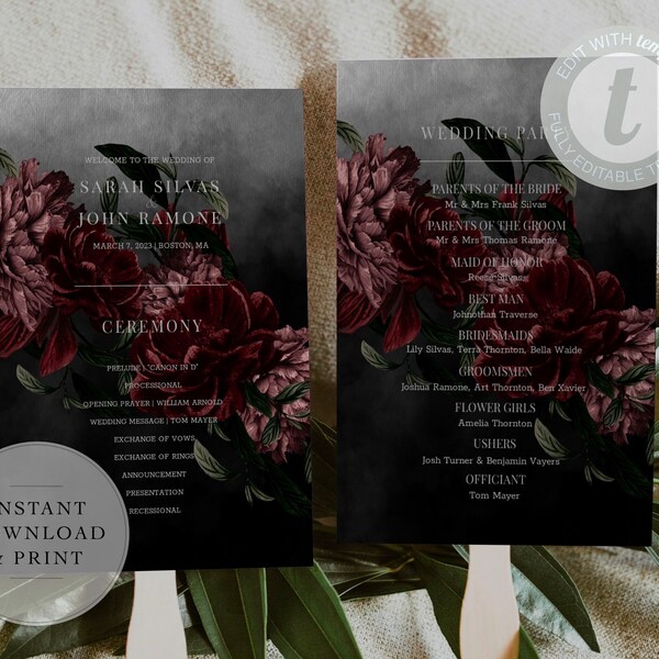 Wedding Program Fan Canva Template - Etsy