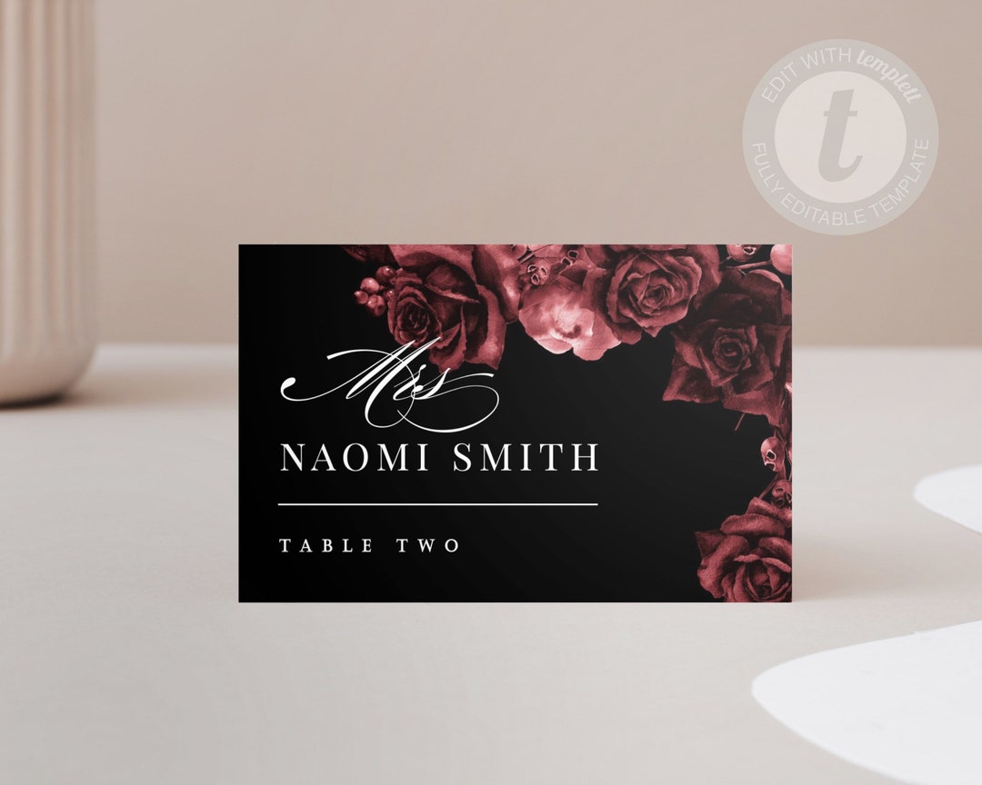 Red Rose Place Card Template Red Place Card Printable - Etsy